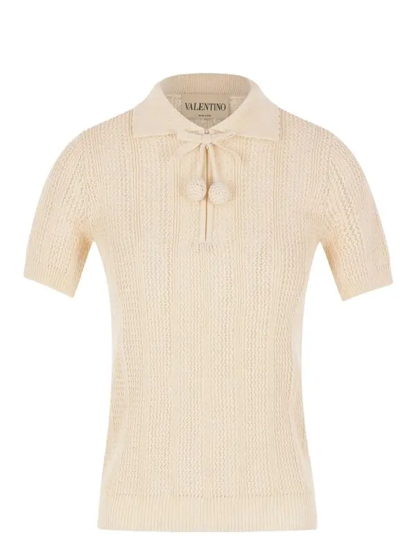 Valentino Garavani Open-knit Polo Knitted Top - Ivory