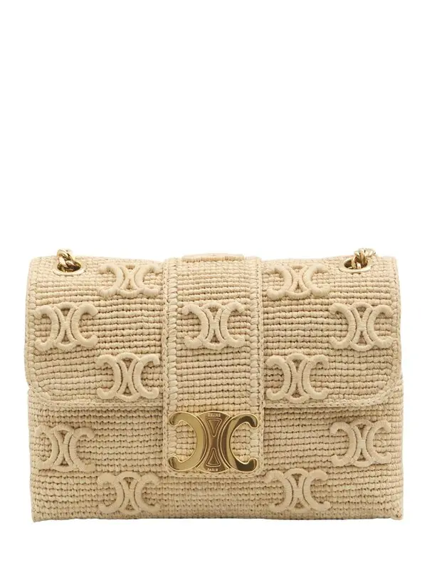 Celine Medium Victoire Bag In Raffia With Triomphe Embroidery - Nude