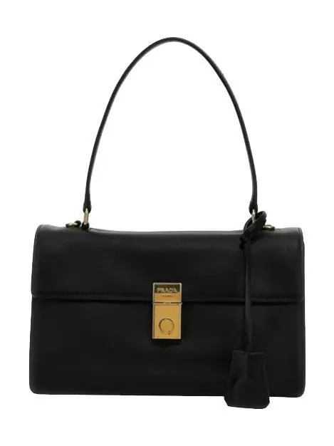 Prada Soft Sound Medium Leather Shoulder Bag - Black