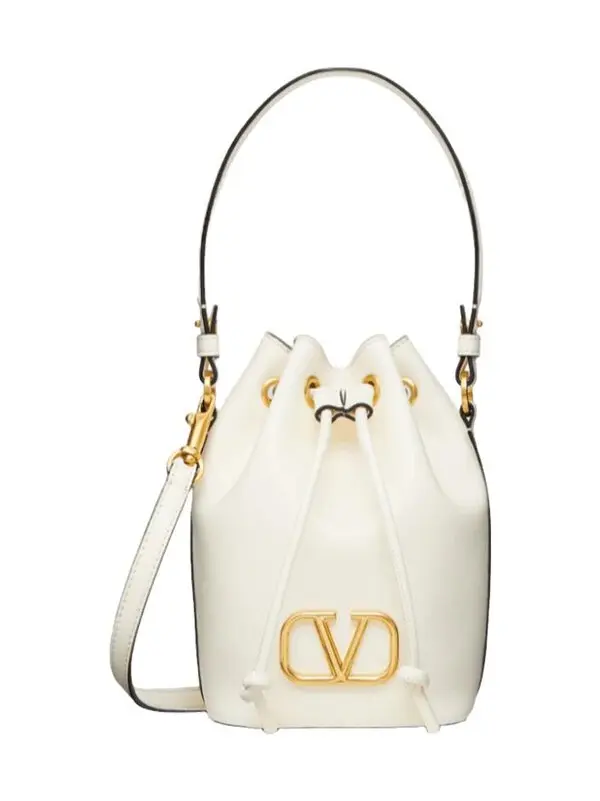Valentino Garavani Vlogo Signature Drawstring Bucket Bag - Ivory White