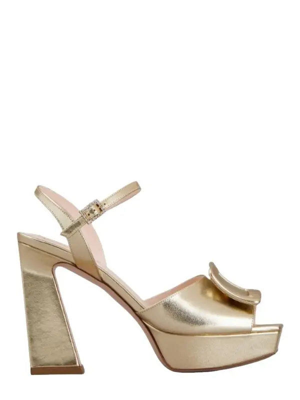 ROGER VIVIER Nappa Leather Covered Buckle Platform Sandals - Golden