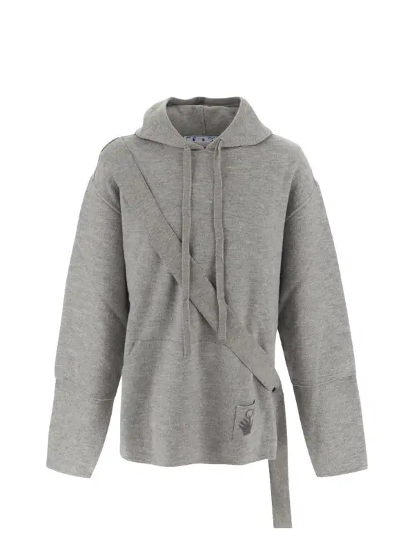Off-White Logo Patch Drawstring Hoodie - Gray