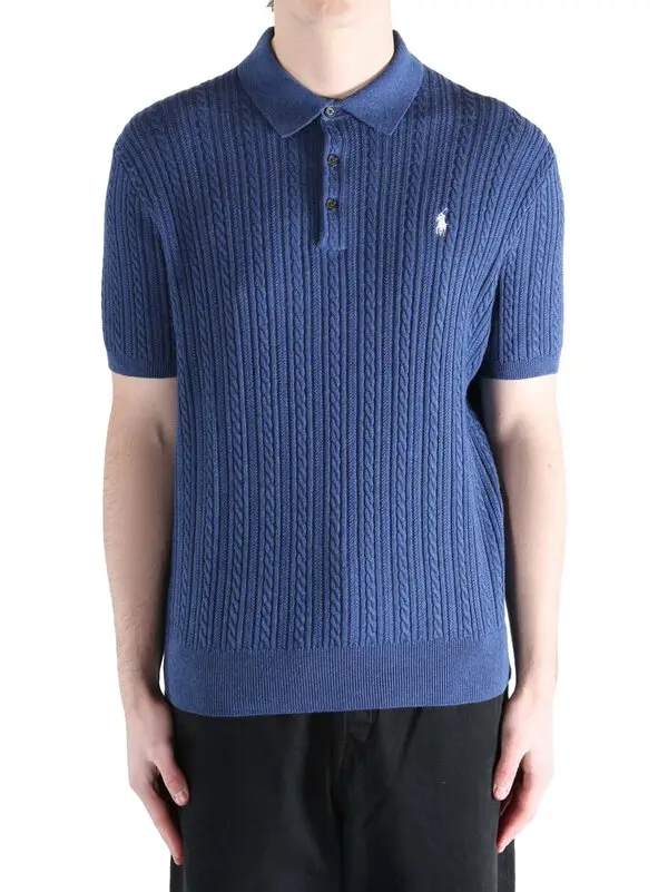 Polo Ralph Lauren Logo Embroidered Knitted Polo Shirt - Blue