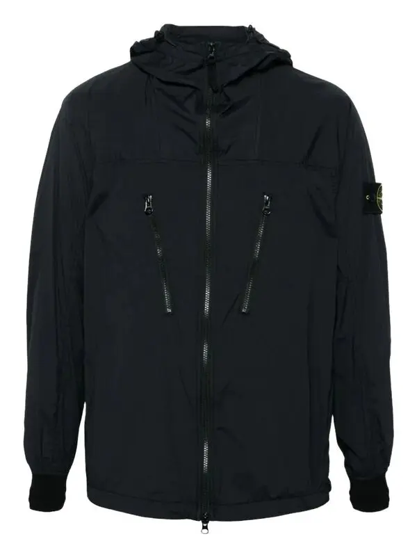 Stone Island Drawline Hooded Zip-up Jacket - Black