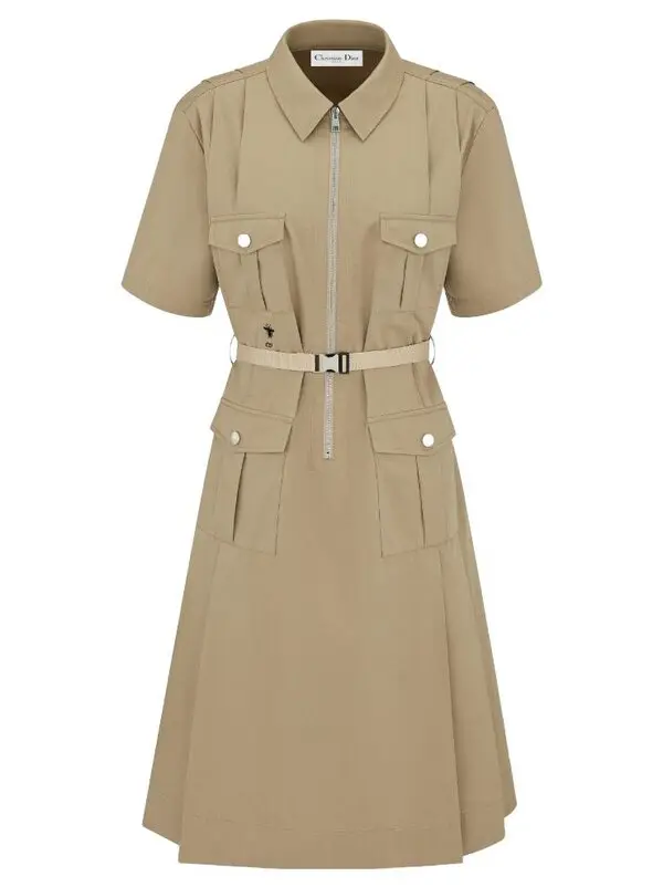 Dior Beige Cotton Gabardine Belted Dress - Nude