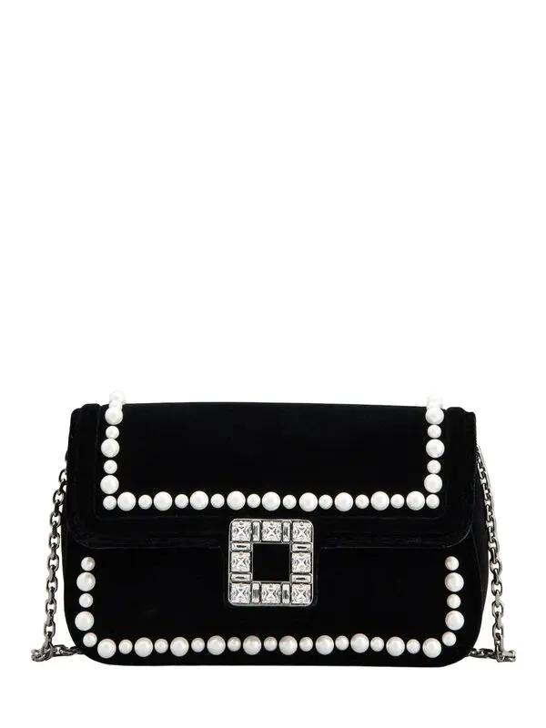 ROGER VIVIER Jeu De Fille Embellished Velvet Clutch - Black