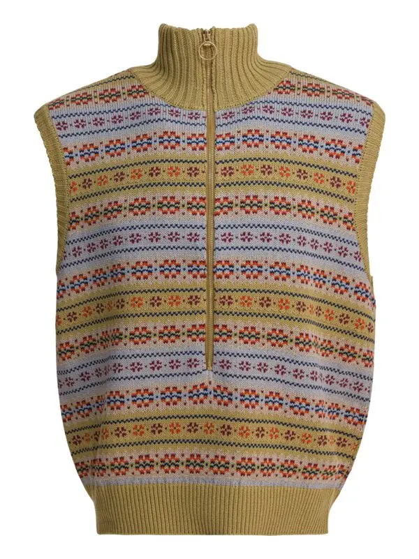 Kapital Knitted Vest With High Neck And Half Zip Closure - Beige