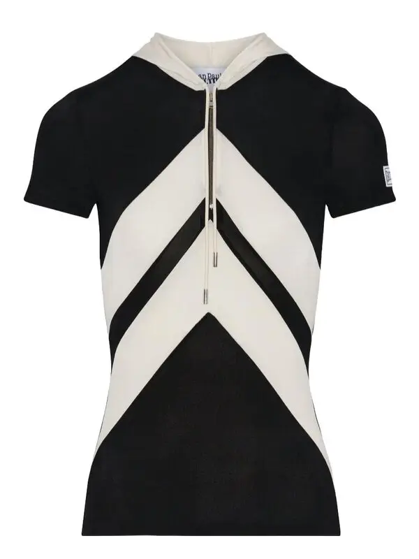 JEAN PAUL GAULTIER Chevron Detail Zip-up T-shirt - White Black