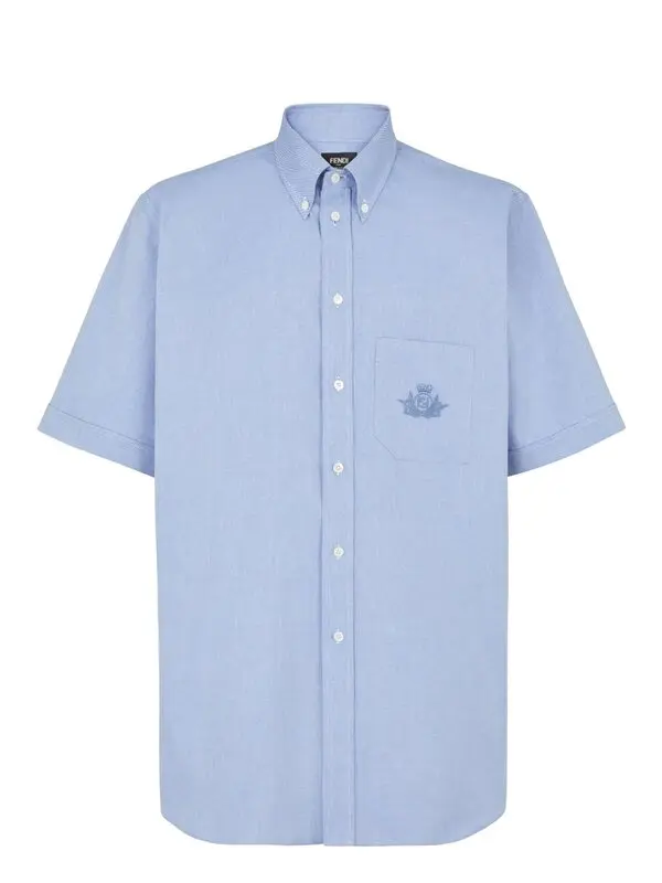 Fendi Logo Embroidered Short Sleeved Shirt - Light Blue