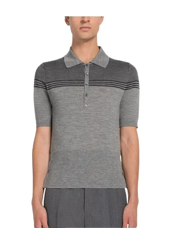 Thom Browne Short-sleeve Panelled Polo Shirt - Light Gray