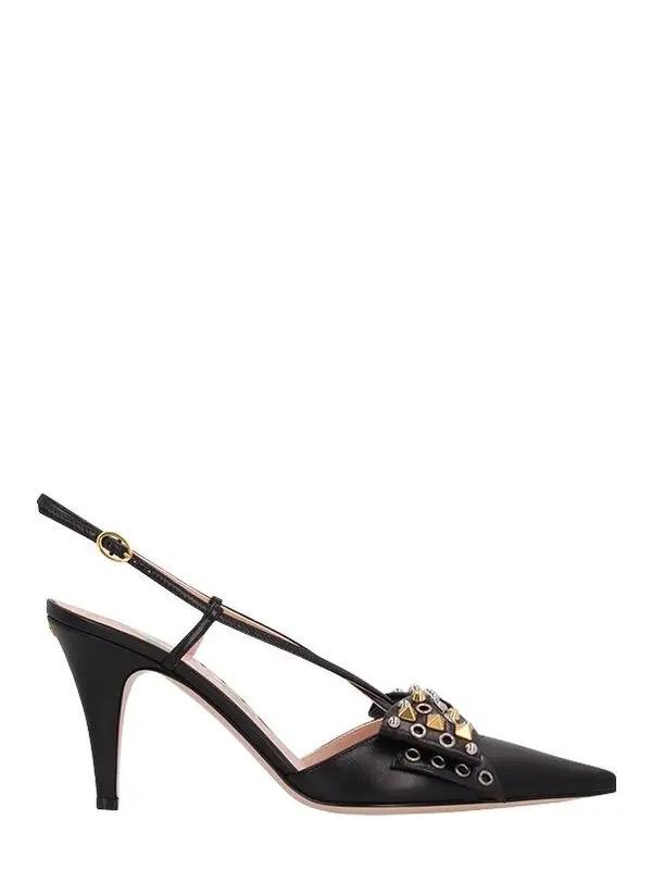 Valentino Garavani 85mm Pointed Toe Slingback Pumps With Embellishments - Black