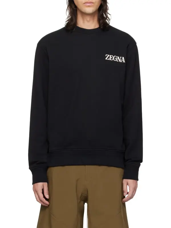 Zegna Rubberized Logo Cotton Sweatshirt - Black