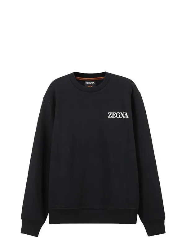 Zegna Rubberized Logo Cotton Sweatshirt - Black