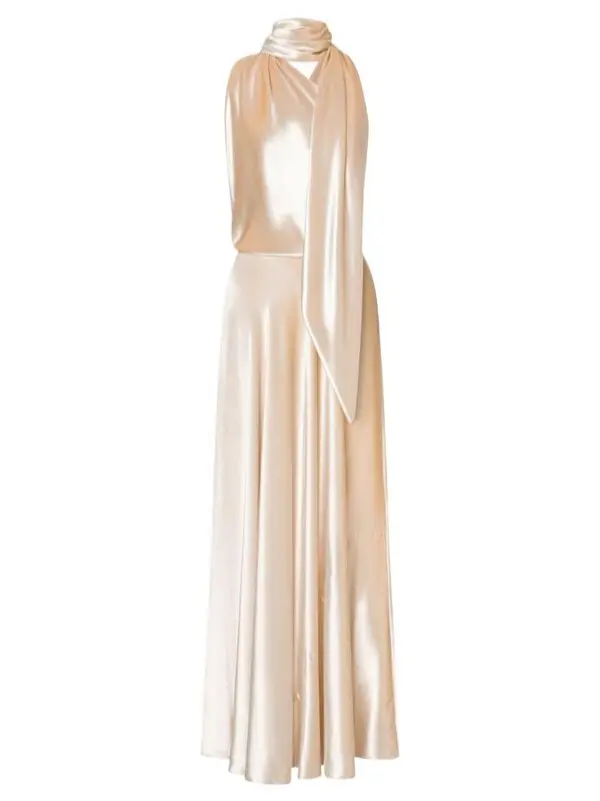 Alberta Ferretti One-shoulder Maxi Dress With Scarf Detail - Nude