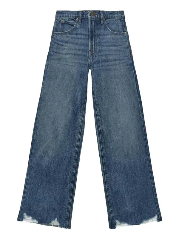 FRAME High Waist Wide Leg Jeans With Raw Edge Hem - Blue