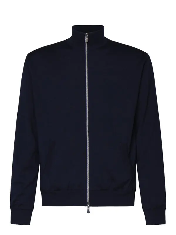Fedeli Full-zip Mock Neck Sweater - Deep Navy Blue