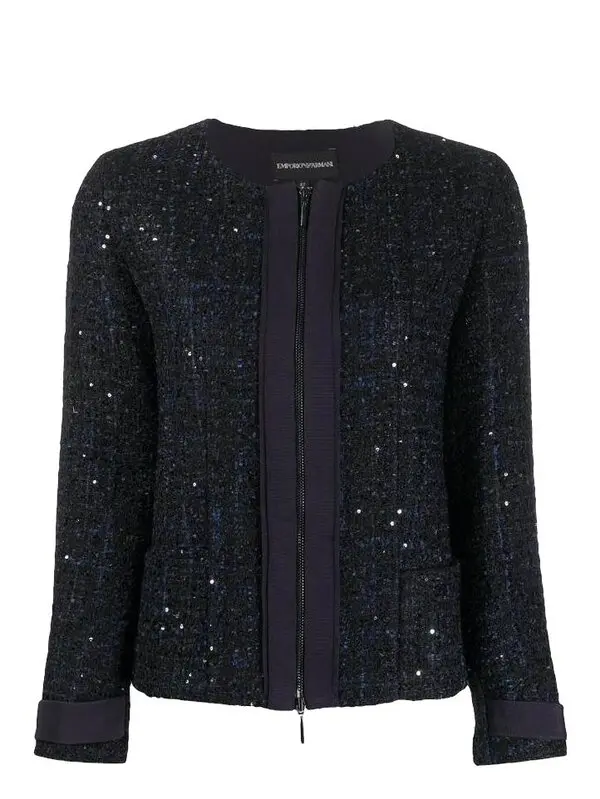 Emporio Armani Glitter Coarse Flower Casual Jacket - Black