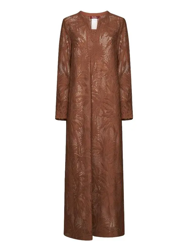 Max Mara Long V-neck Lace Dress - Brown