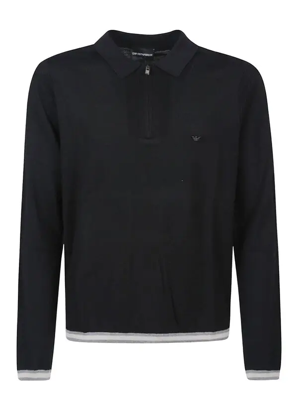 Emporio Armani Half-zip Wool Polo Shirt - Black