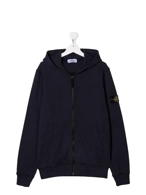 Stone Island Logo Patch Zip Hoodie - Blue