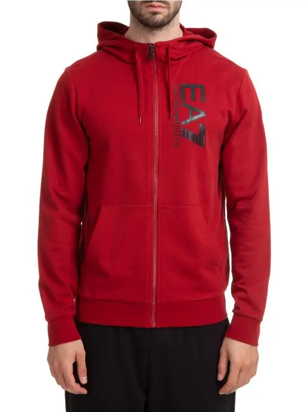 EA7 Logo Zip-up Hooded Jacket - Red