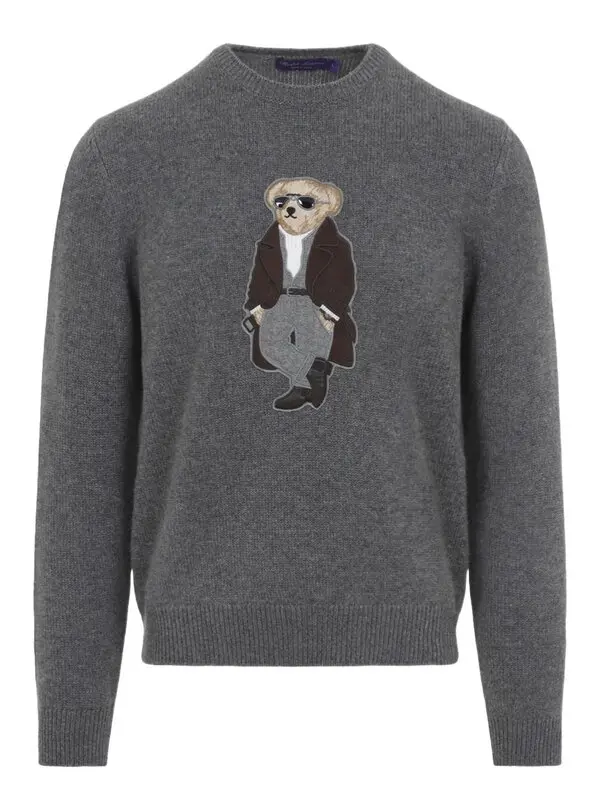 Ralph Lauren Bear Intarsia Knitted Sweater - Medium Grey Melange