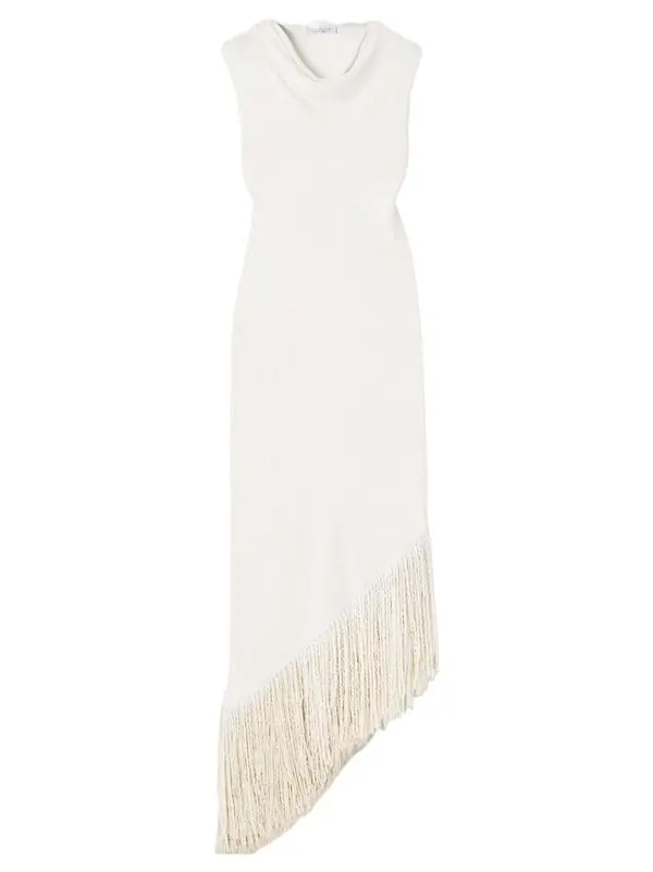 Gabriela Hearst Sleeveless Maxi Dress With Draped Neckline And Fringed Hem - Ivory