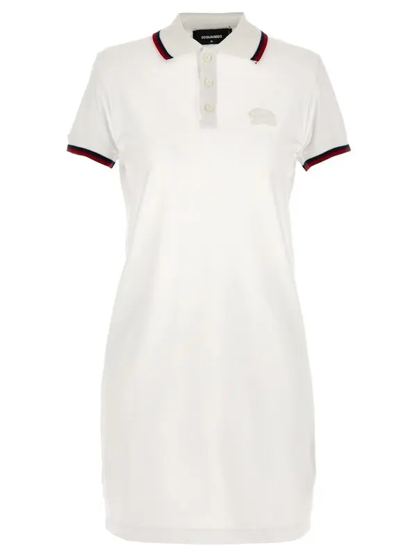 Dsquared2 Logo Embroidered Maxi Cut Out Polo Dress - White