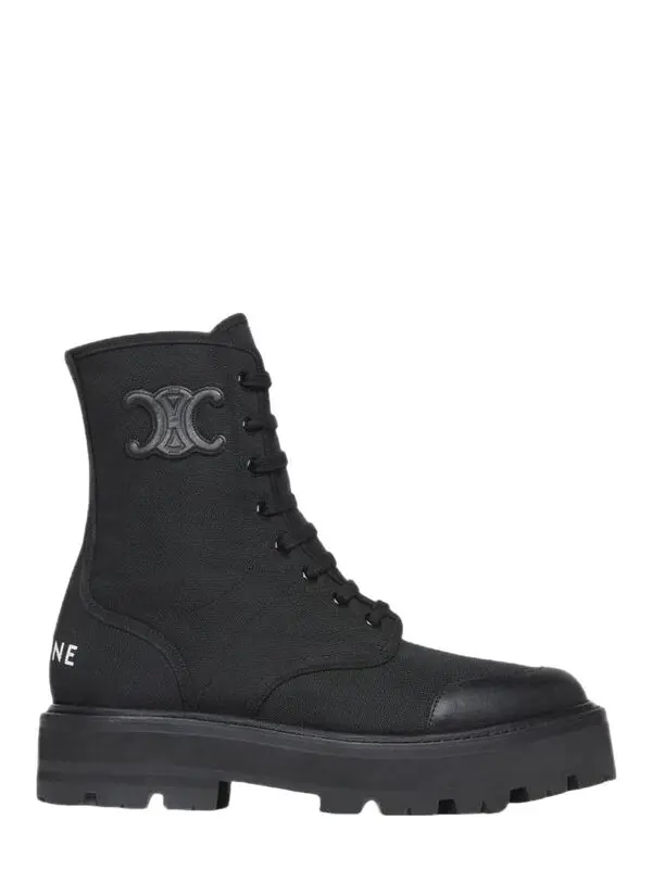 Celine Bulky Laced Up Boots In Nylon And Shiny Bull - Black