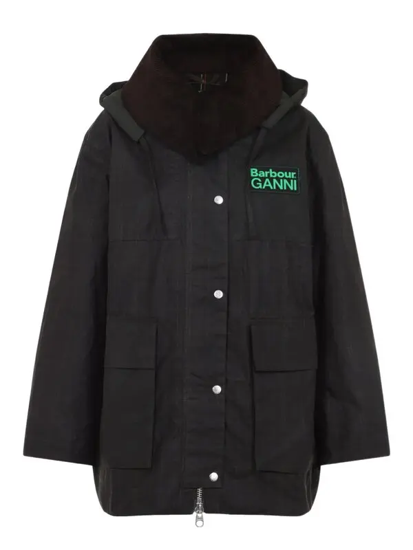 Barbour X Ganni Logo-patch Hooded Jacket - Black