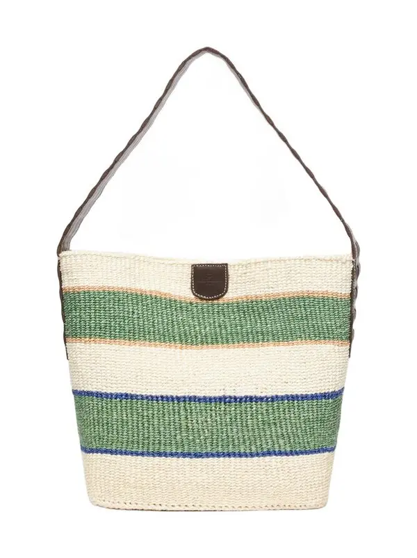 Max Mara Striped Woven Tote Bag - White
