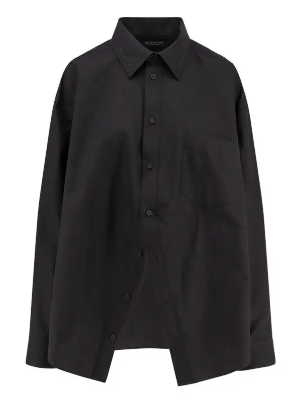 Balenciaga Long-sleeved Shirt With Chest Pocket And Asymmetrical Hem - Black
