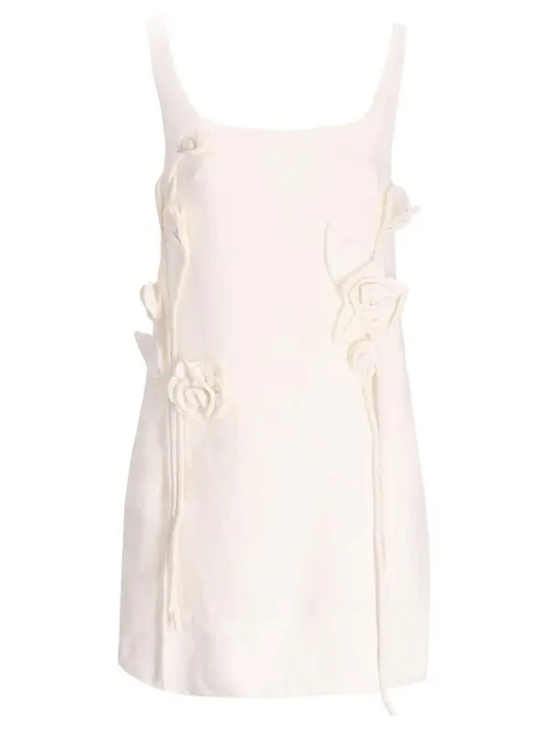 Farm Rio Floral Appliqué Sleeveless Mini Dress - White