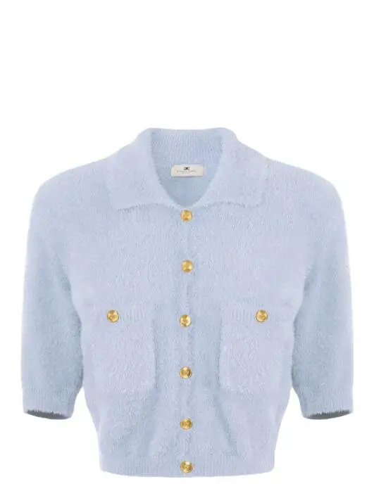 Elisabetta Franchi Jewel Button Mini Cardigan - Blue