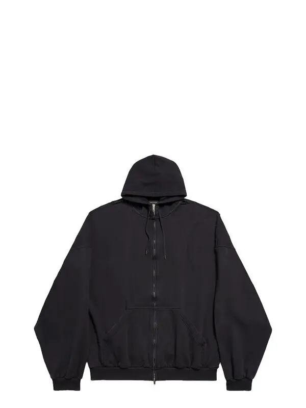 Balenciaga Security Tape Logo Zip-up Hoodie - Black