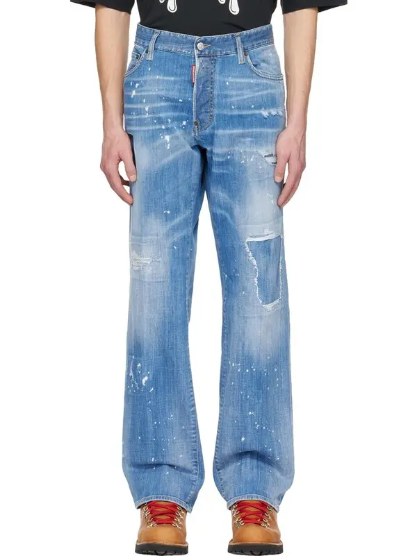 Dsquared2 Logo Patch Distressed Jeans - Blue