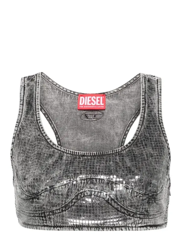 DIESEL® Sequin-effect Denim Cropped Top - Gray