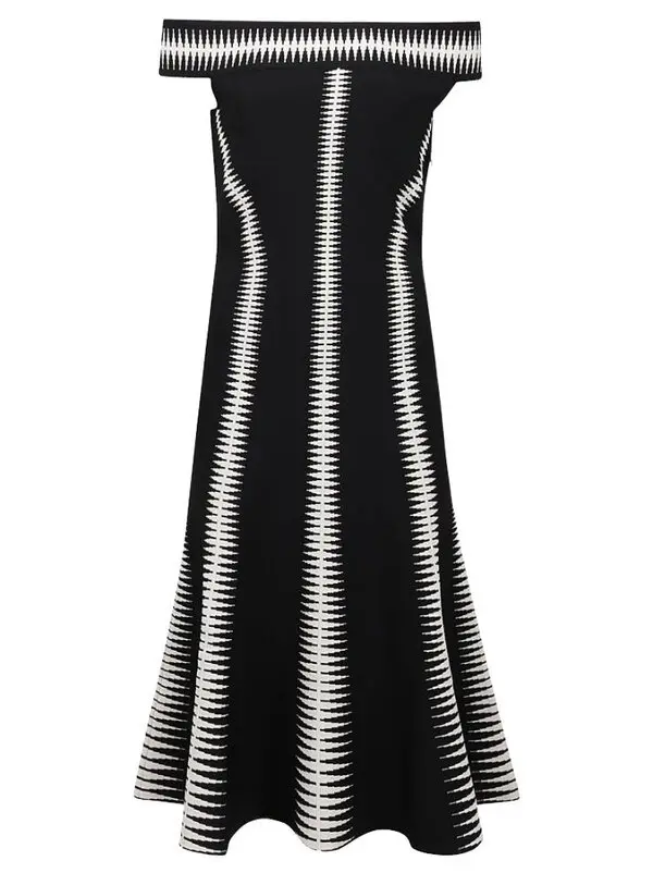 Alexander McQueen Off-the-shoulder Geometric Jacquard Dress - Black