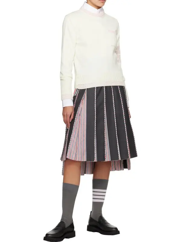 Thom Browne Pleated Midi Skirt With Rwb Print - Grey