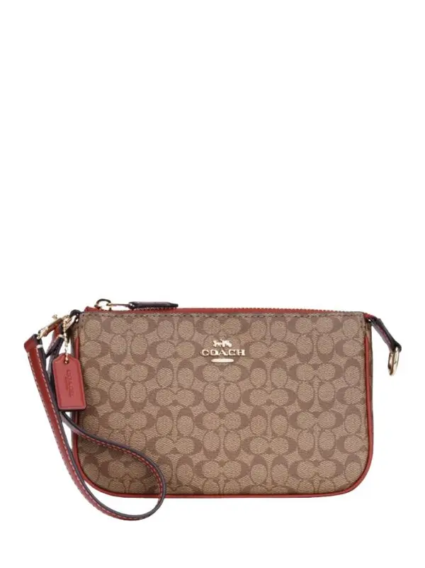 COACH Monogrammed Zip Clutch With Top Handle - Brown