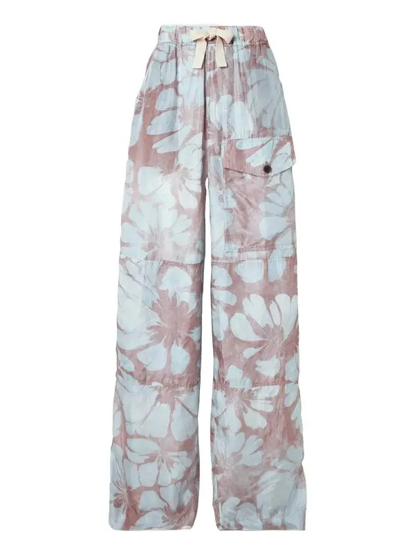 Dries Van Noten Floral-print Silk Drawstring Trousers - Gray