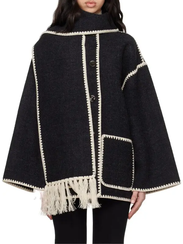 TOTEME Scarf Jacket" With Shawl Collar And Fringe Detailing - Black