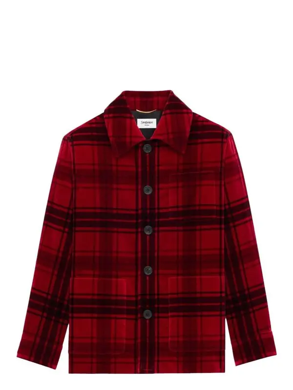 Saint Laurent Button-up Plaid Jacket - Rouge