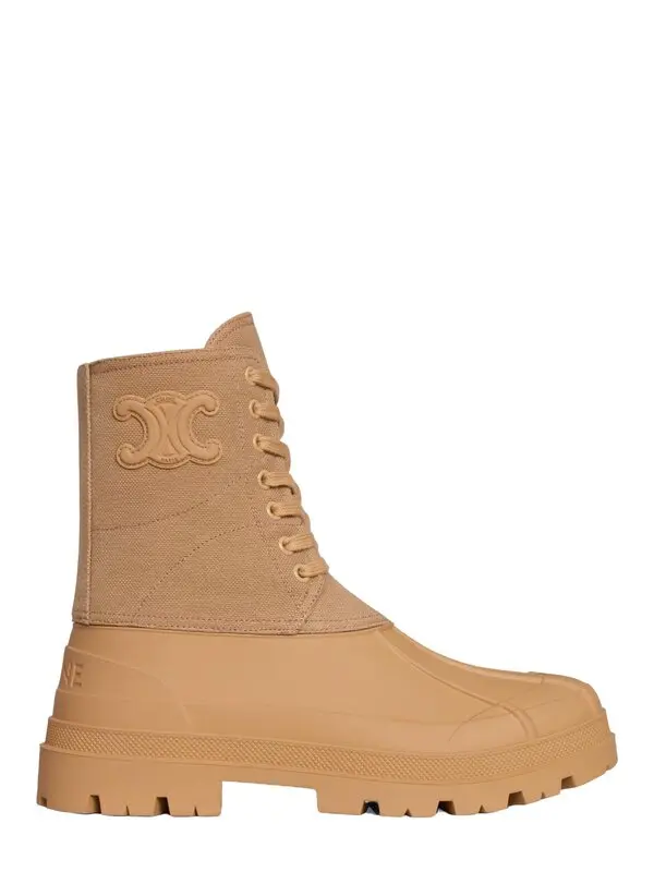 Celine Riley Lace-up Boot In Canvas - Caramel Color