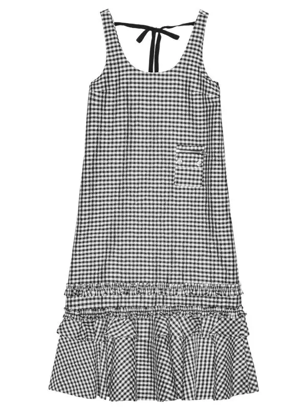 GANNI Checked Sleeveless Midi Dress - Black