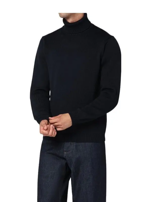 ROBERTO COLLINA Ribbed Turtleneck Knit Sweater - Black