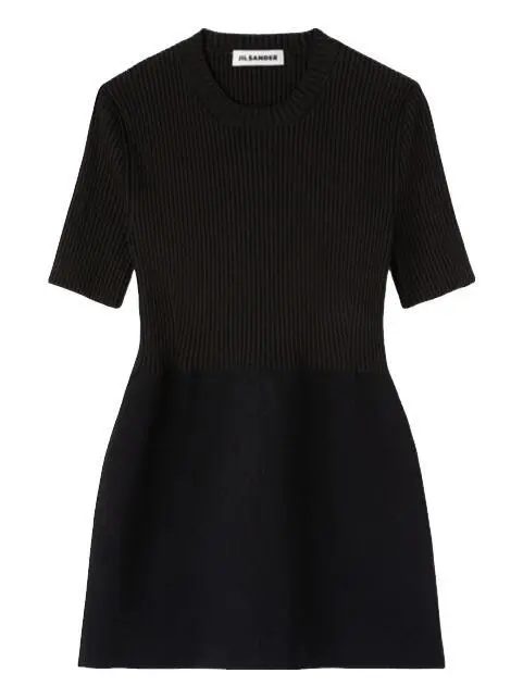 JIL SANDER Short Sleeve Ribbed Knit Top - Black