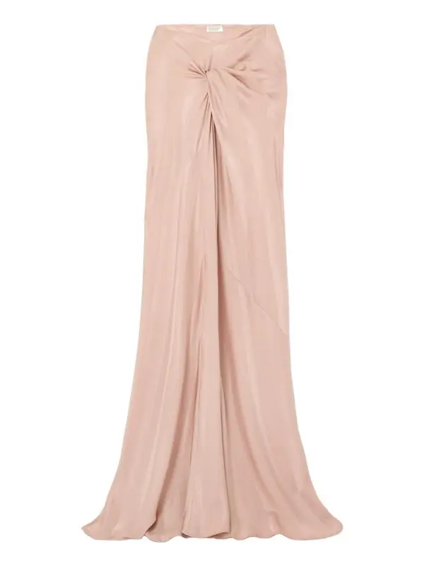 Dries Van Noten Twist-front Gathered Silk-satin Jacquard Maxi Skirt - Nude
