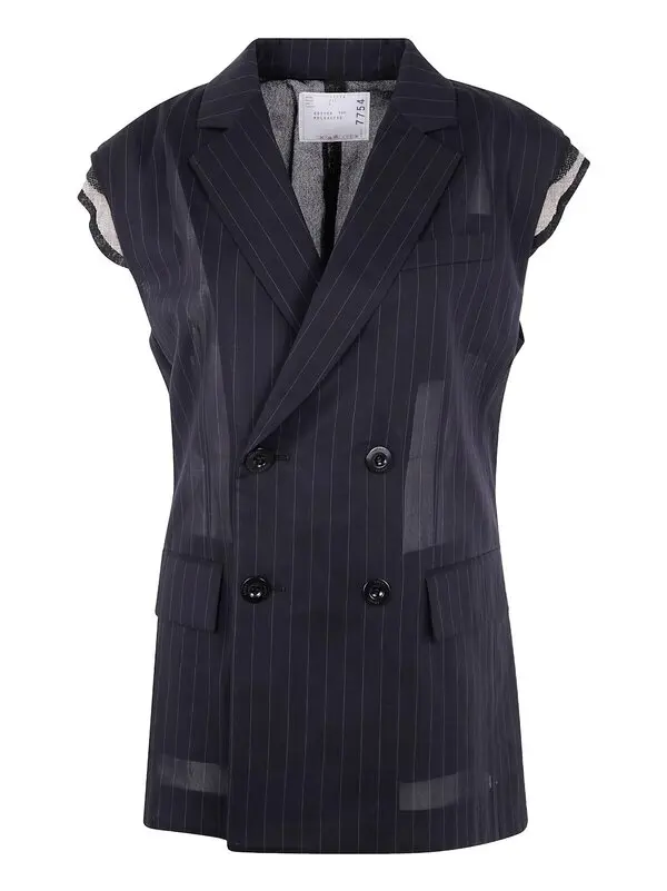 Sacai Storm Flap Pinstriped Waistcoat - Black