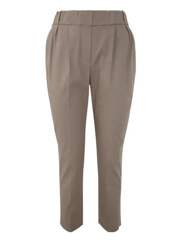 Brunello Cucinelli Cropped Tapered Cotton Trousers - Gray